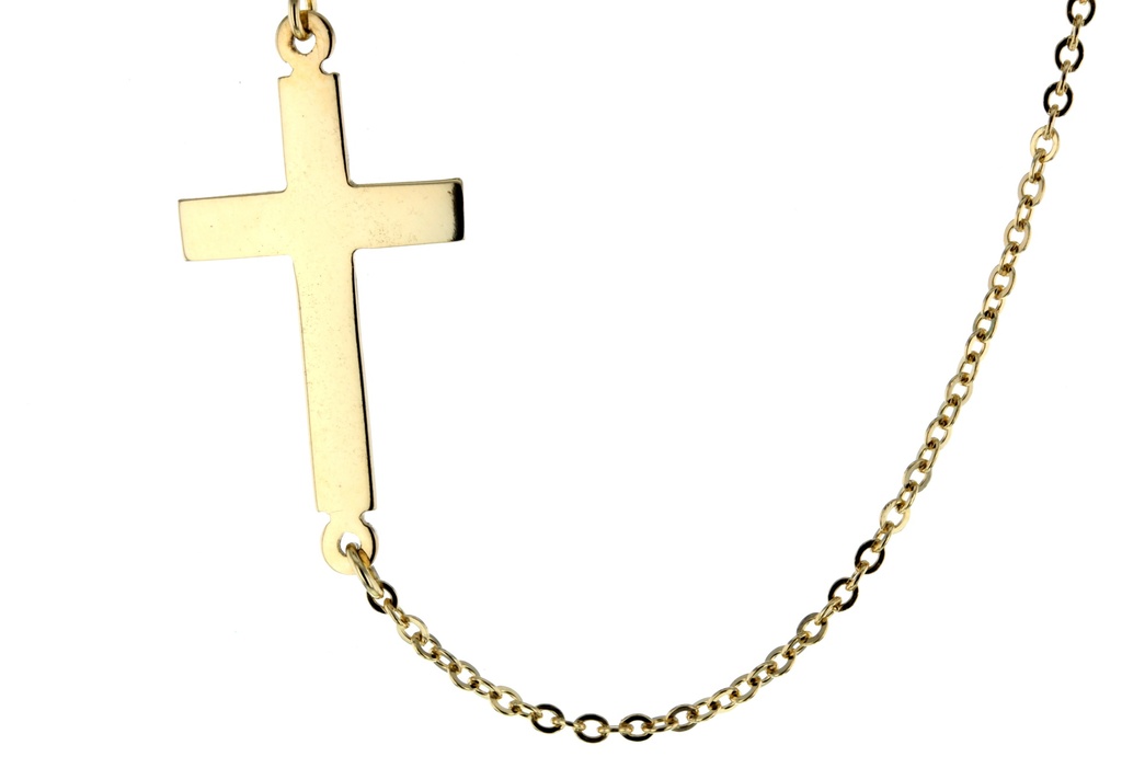 PLAIN CROSS ON FINE HAMMERED CABLE CHAIN | Golden Mile Jewellery ...